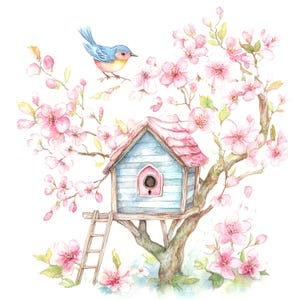 11 Spring Birdhouses Clipart, Birds Clipart, Printable Watercolor ...