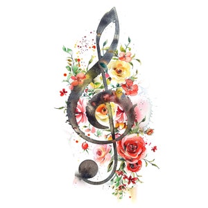 11 Floral Music Clef Clipart, Music Clipart, Printable Watercolor ...