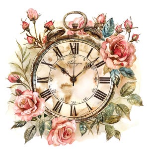 11 Vintage Floral Clock Clipart, Victorian Clock, Printable Watercolor ...