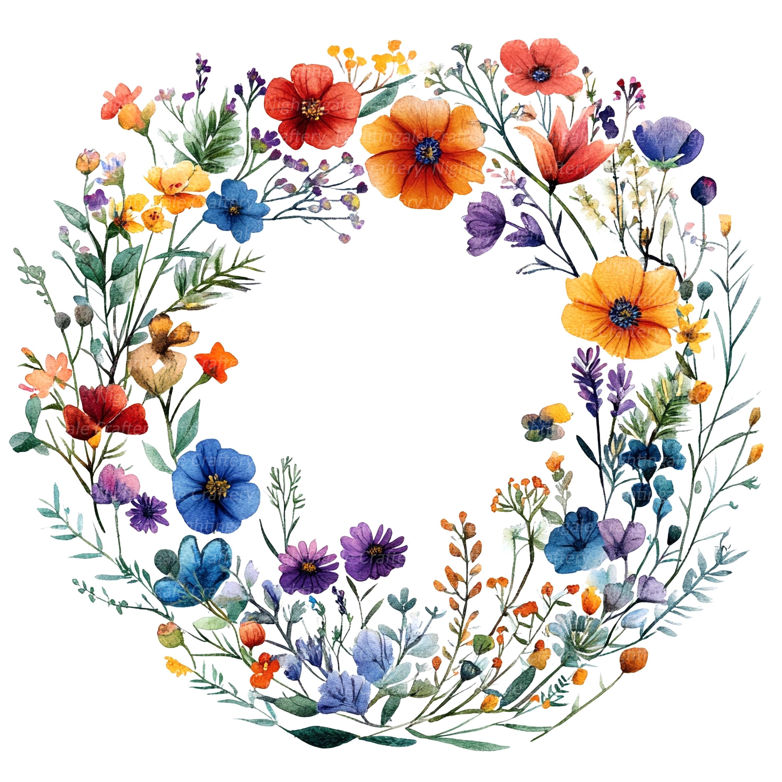10 Wildflower Circular Decor Clipart, Flowers Wreath, Printable ...