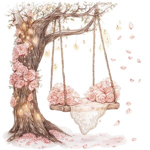 9 Floral Swing Clipart, Romantic Swing, Printable Watercolor Clipart ...