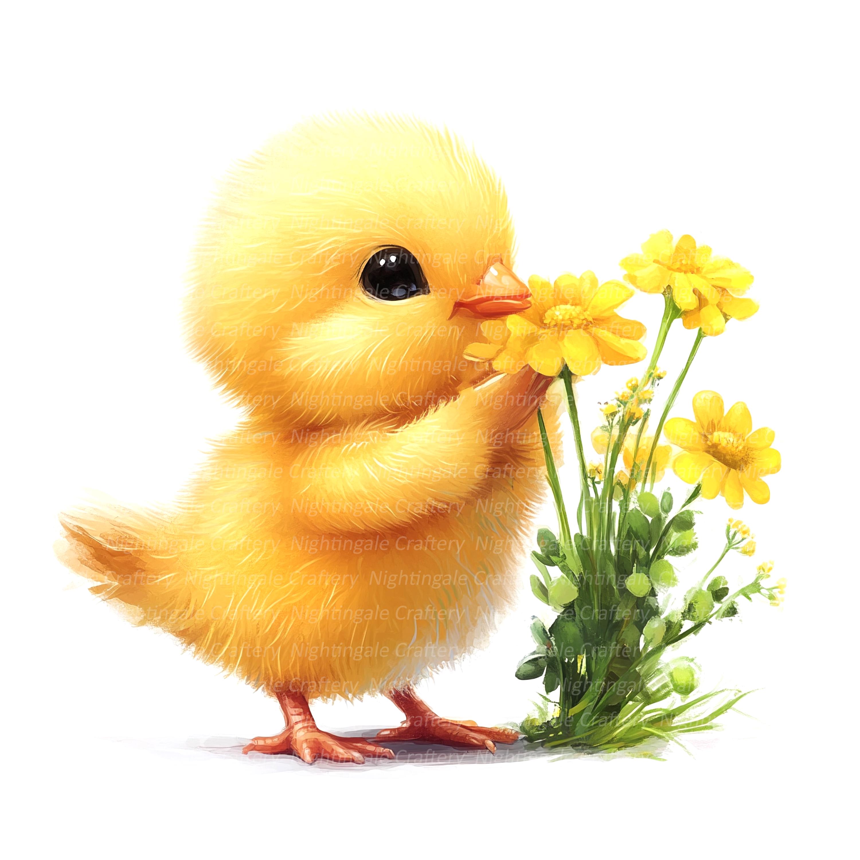 10 Easter Chick Clipart, Cute Floral Chick, Printable Watercolor ...