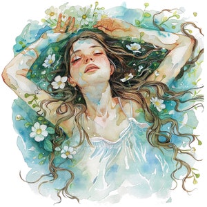 13 Nymph Clipart, Floral Woman, Waterlilies, Printable Watercolor ...