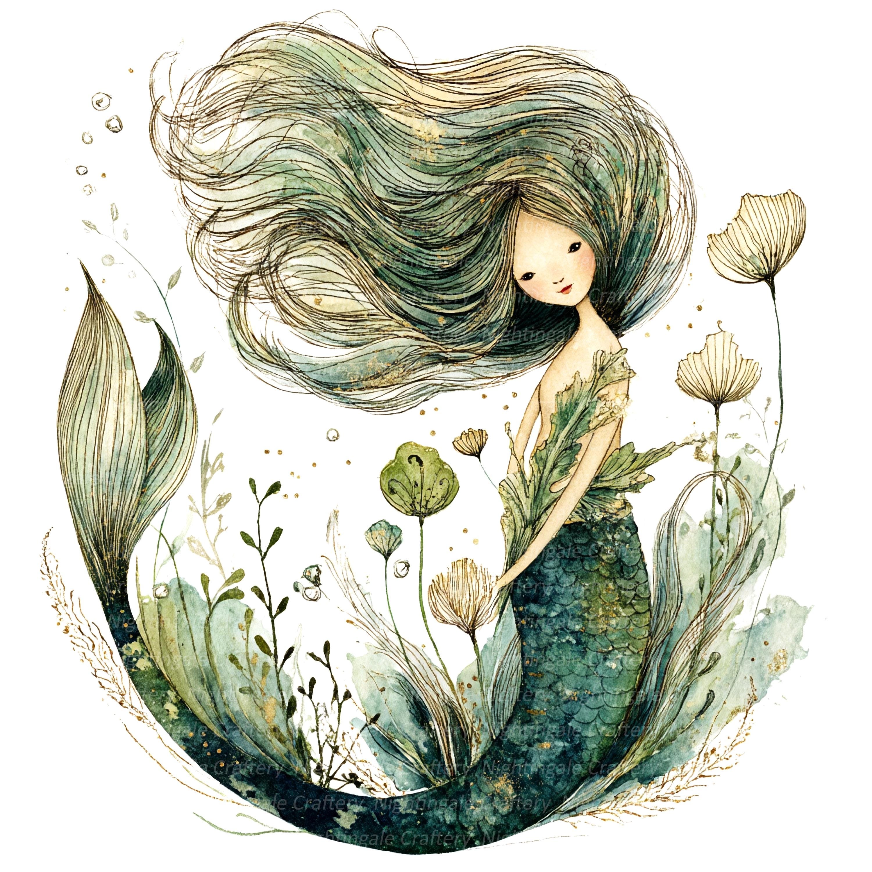 10 Watercolor Mermaid Clipart, Mermaid Art, Printable Watercolor ...