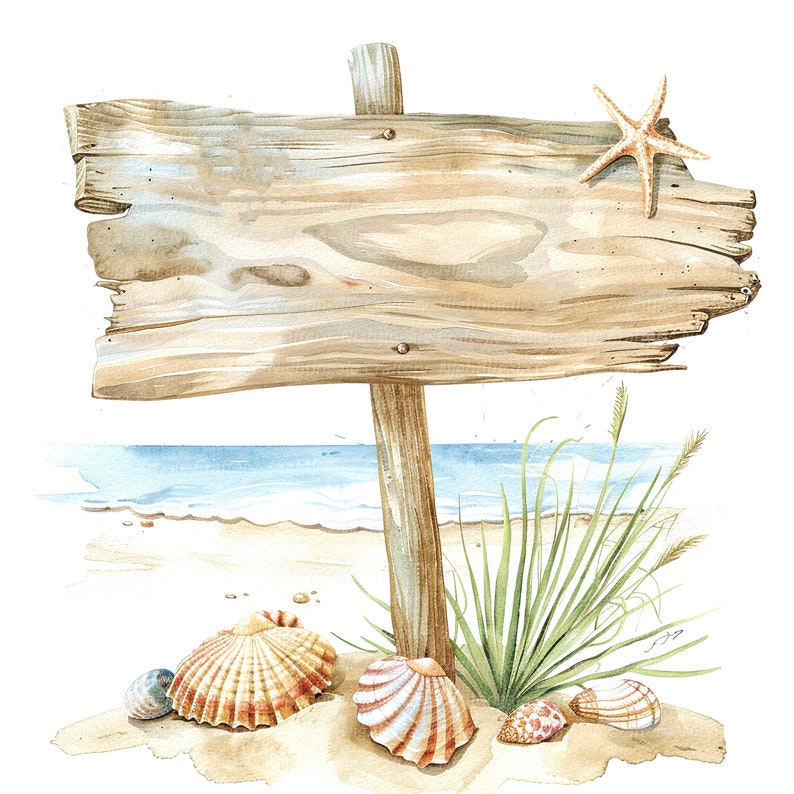 14 Wooden Sign Clipart, Beach Sign, Nautical, Printable Watercolor ...
