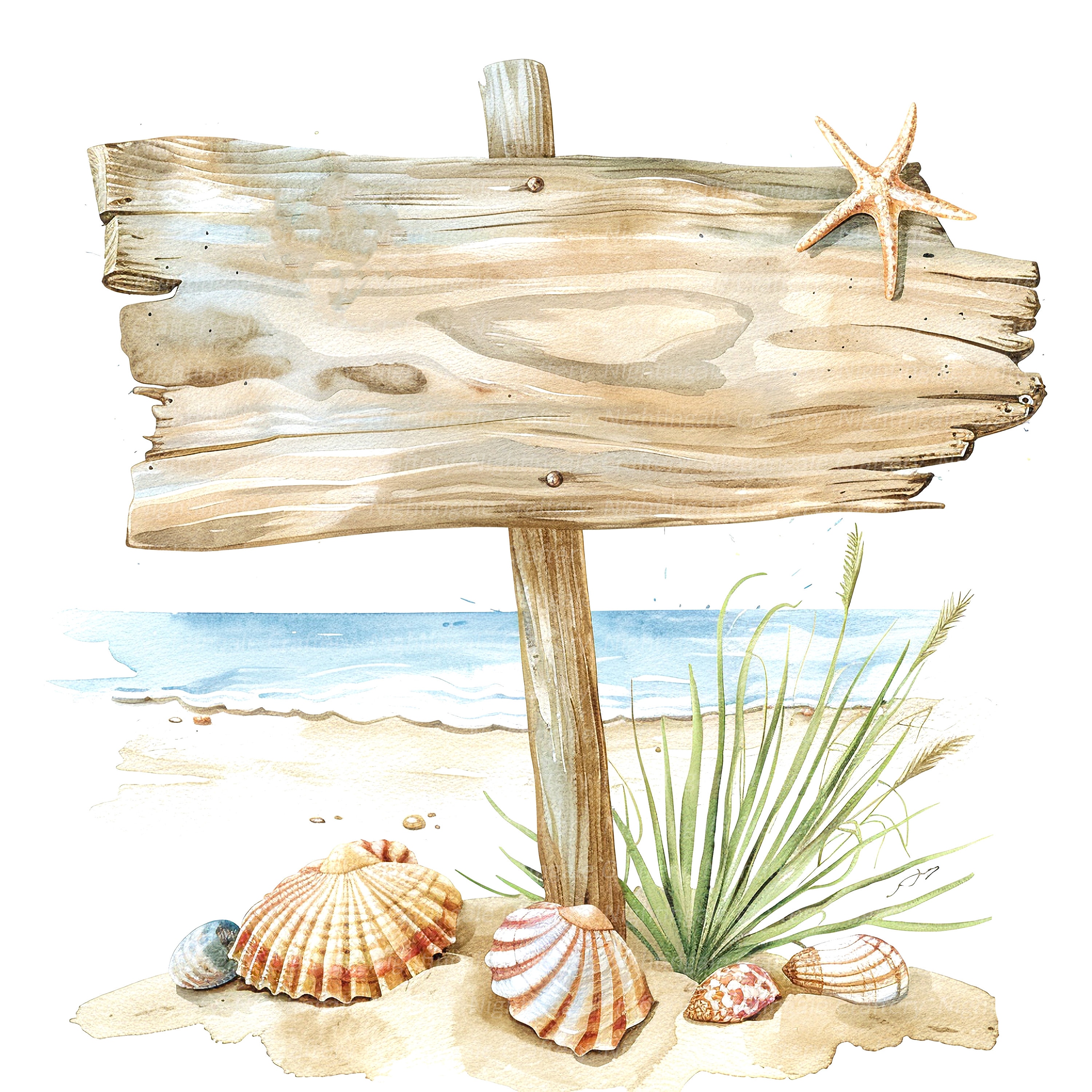 14 Wooden Sign Clipart, Beach Sign, Nautical, Printable Watercolor ...