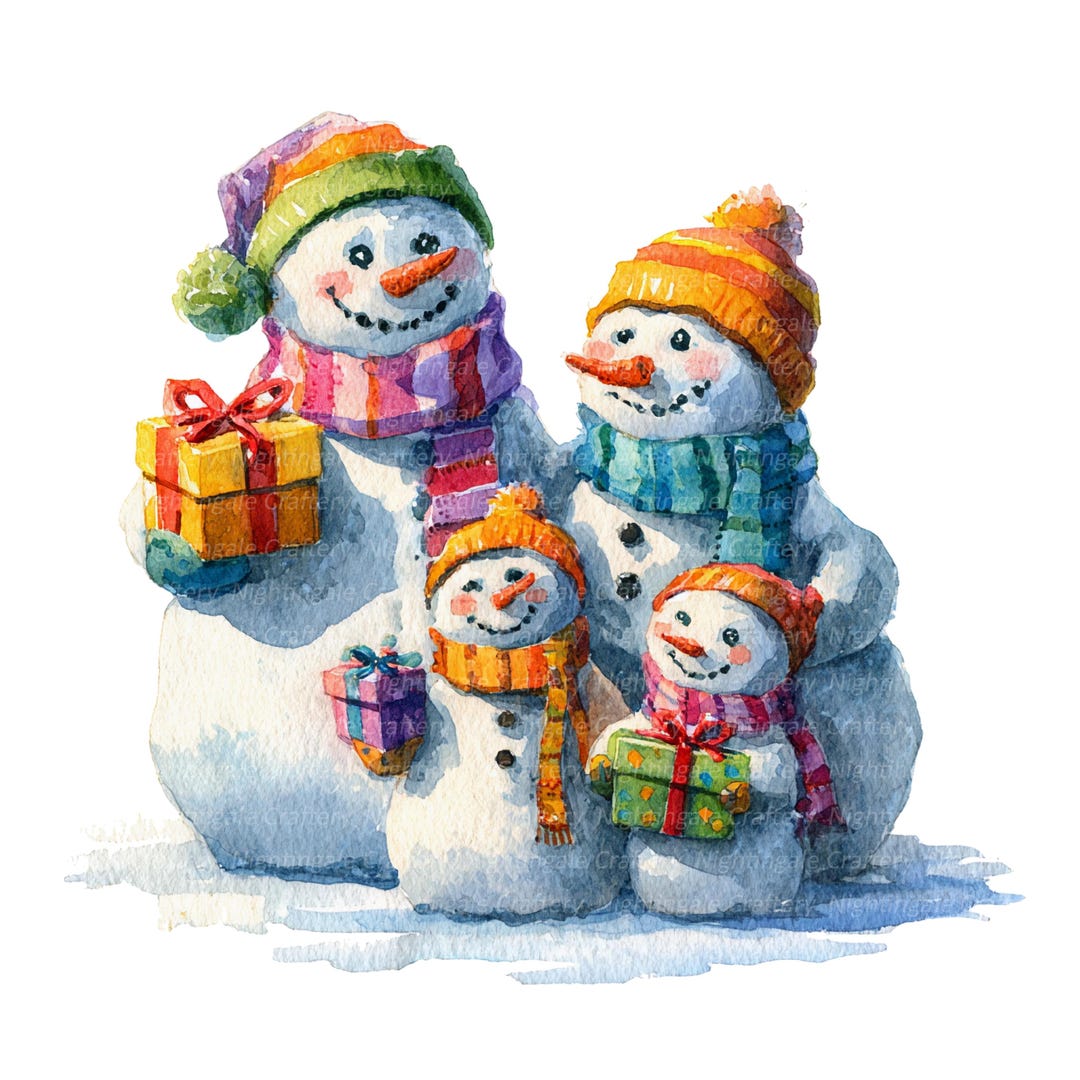 10 Snowman Family Clipart, Christmas Clipart, Printable Watercolor ...