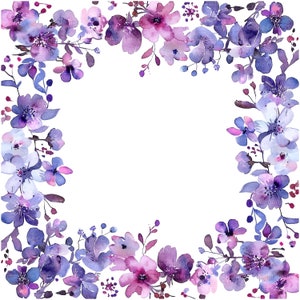 11 Floral Decors, Floral Frame, Purple, Digital Clipart, Watercolor ...