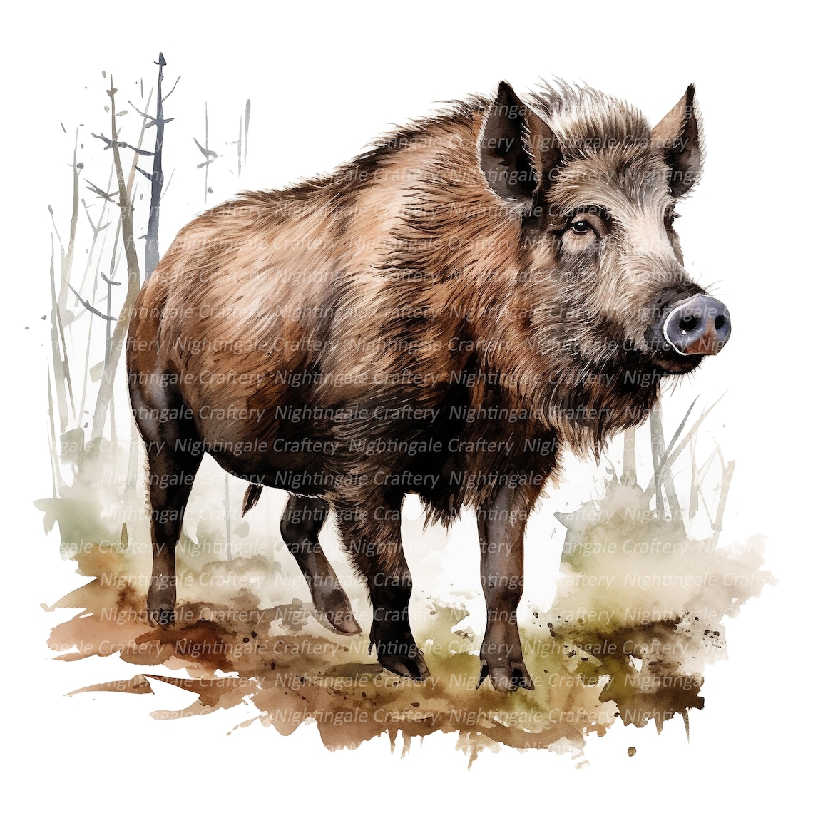 Wild Boar in Forest Clipart Printable Watercolor Clipart 10 - Etsy