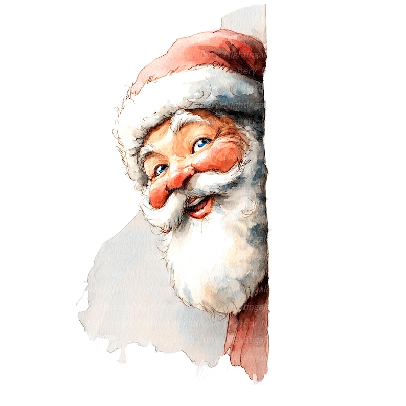 10 Peeking Santa Clipart, Christmas Clipart, Printable Watercolor ...