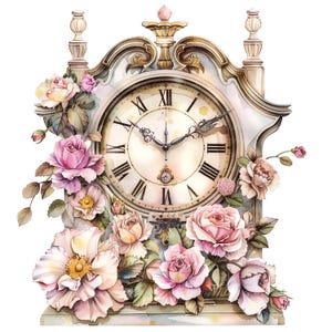 11 Vintage Floral Clock Clipart, Victorian Clock, Printable Watercolor ...