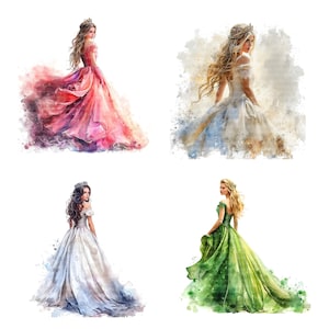 20 Princess Gowns Clipart, Princess Dresses, Printable Watercolor ...