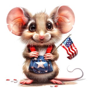 10 Mouse With USA Flag, USA Flag Clipart, Printable Watercolor Clipart ...