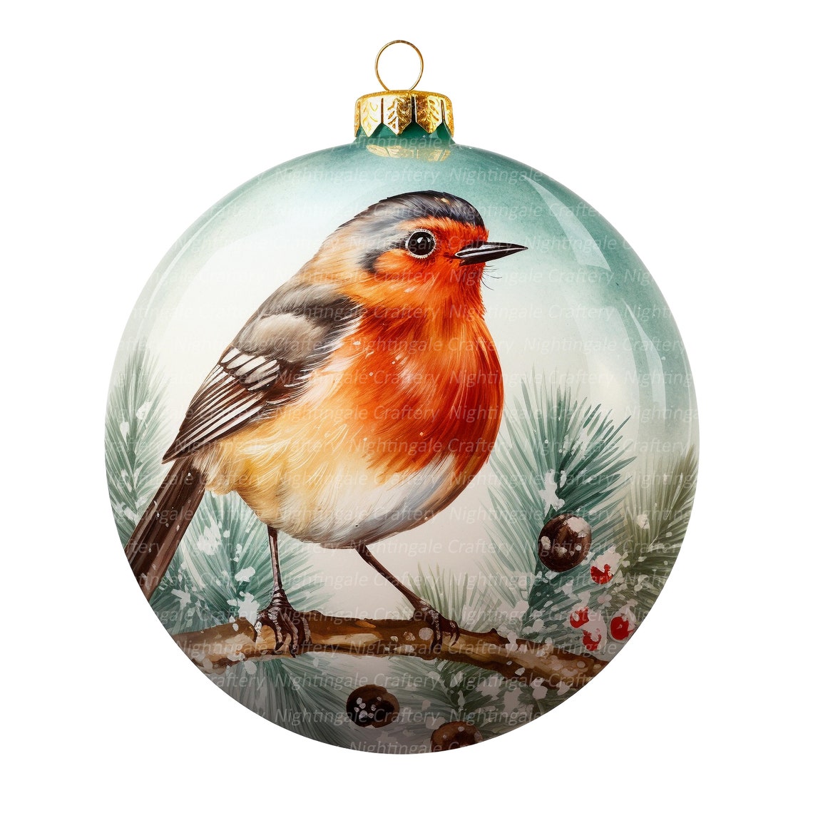 10 Vintage Christmas Robin Bauble Clipart, Printable Watercolor Clipart ...