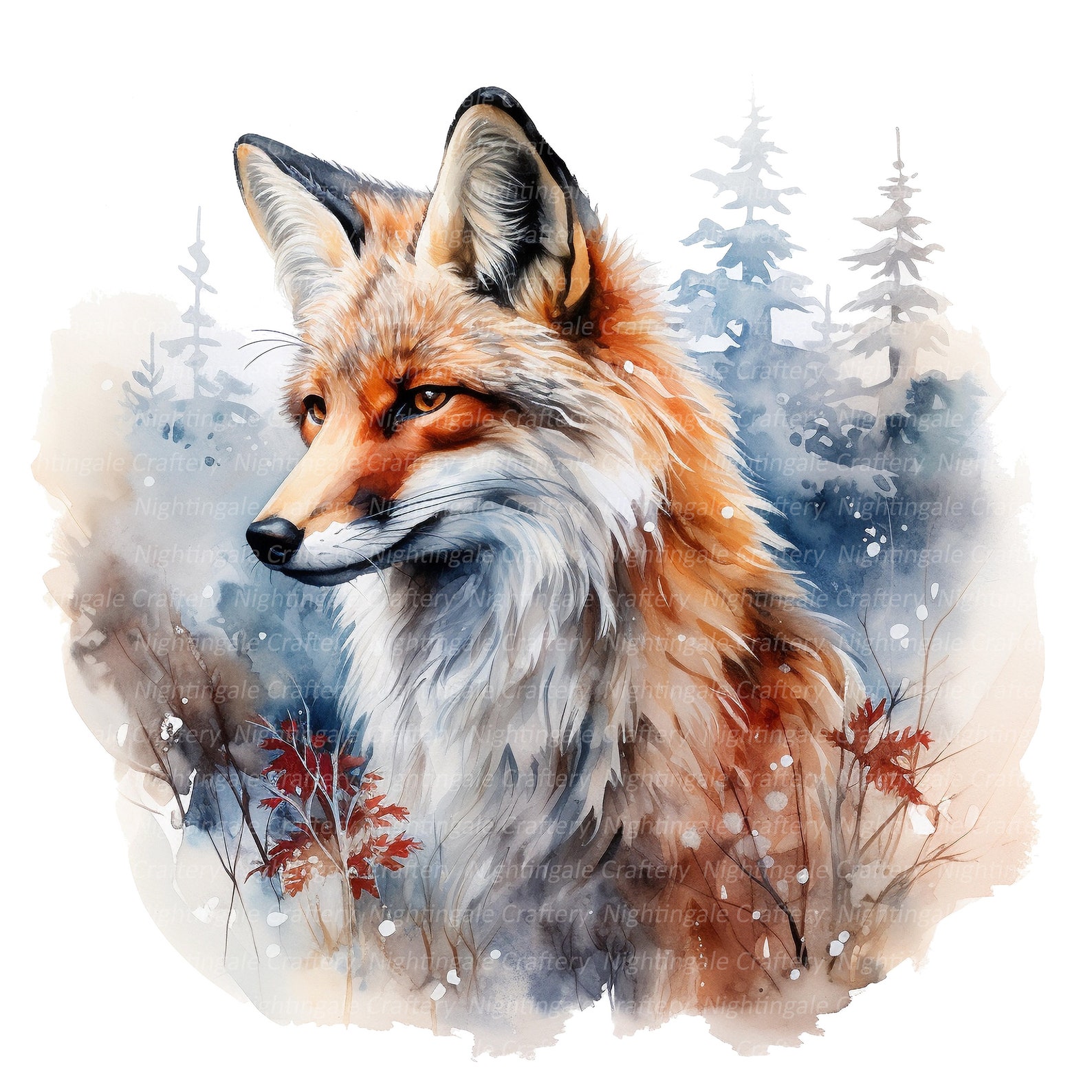 12 Fox in Winter Clipart, Printable Watercolor Clipart, High Quality ...