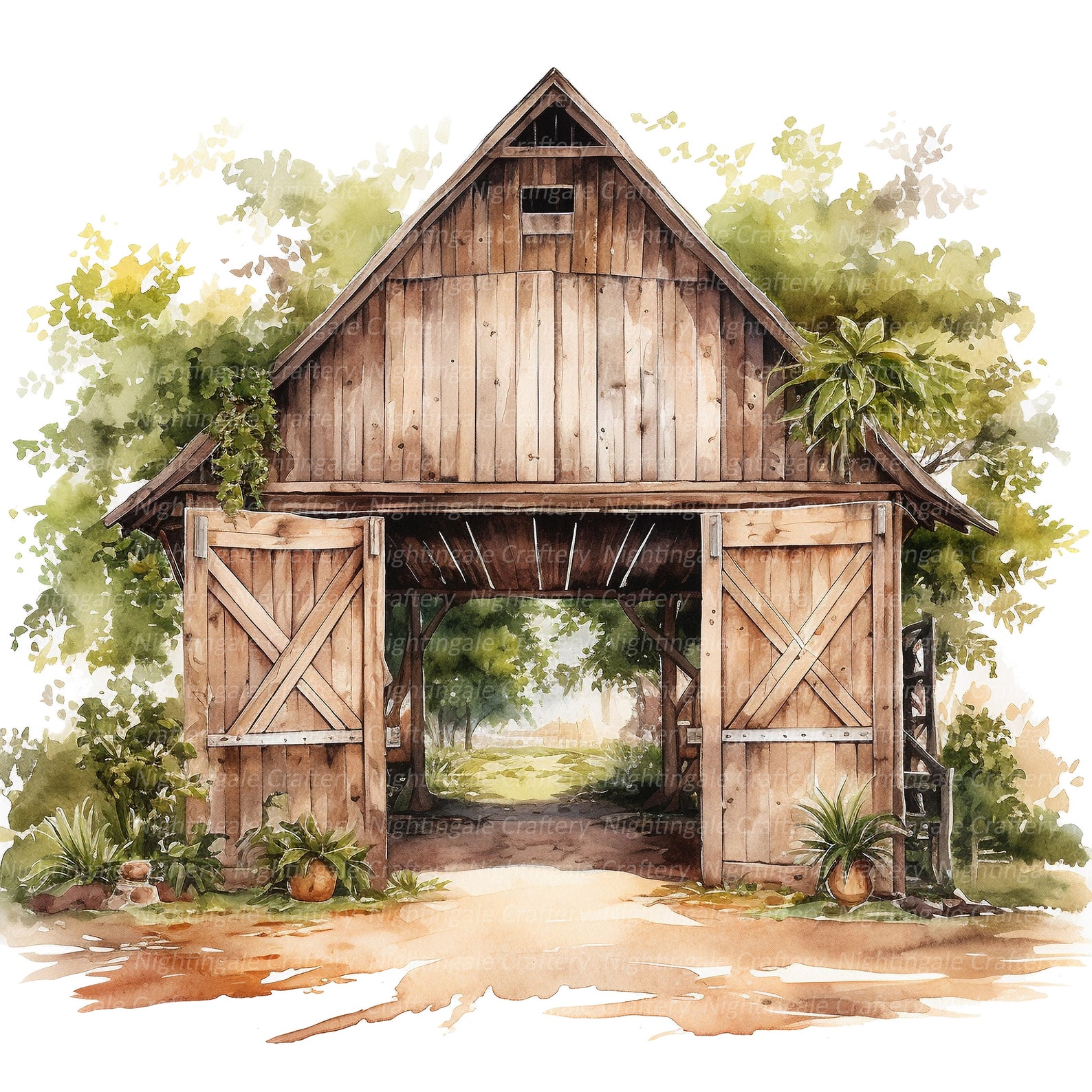10 Barn Doors Clipart, Farmyard Barn Clipart, Printable Watercolor ...