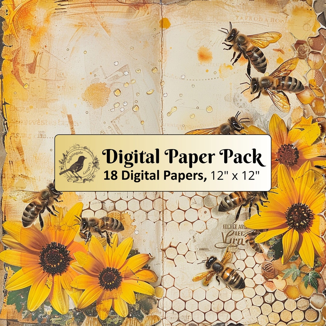 18 Vintage Bees Honey Background Papers, 12 X 12 Digital Paper Pack ...