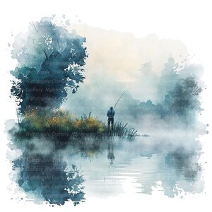 9 Man Fishing Art Clipart Set 3, Lake Fishing, Printable Watercolor ...