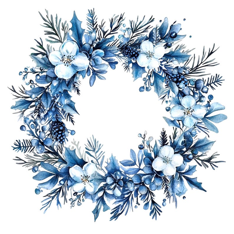 10 Frosty Christmas Wreath Clipart, Winter Wreath, Watercolor Clipart ...