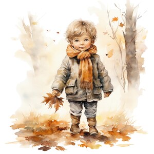 14 Little Boy in Autumn Clipart, Autumn Kid, Printable Watercolor ...
