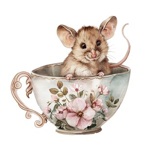 8 Mouse and Teacup Clipart, Tea Cup Clipart, Printable Watercolor ...