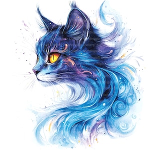 10 Abstract Cat, Whimsical Cat Clipart, Printable Watercolor Clipart ...