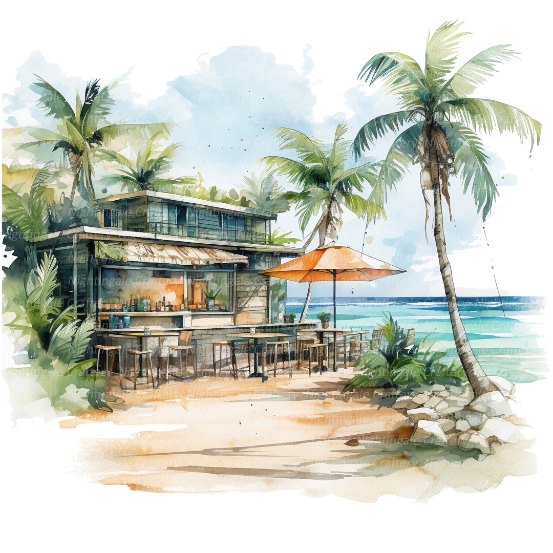 14 Tropical Bar Clipart, Beach Bar Clipart, Tropical Beach, Printable ...