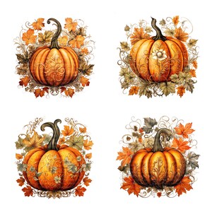 16 Halloween Pumpkin With Ornament Clipart, Printable Watercolor ...