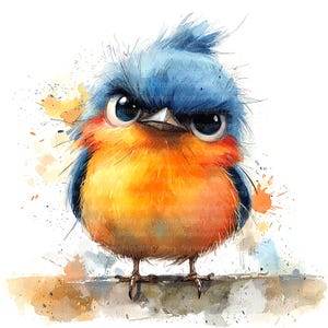 10 Grumpy Bird Clipart, Christmas Robin Bird, Printable Watercolor ...