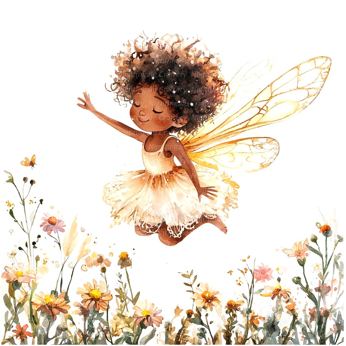 7 Black Girl Fairy Clipart, Floral Fairy Clipart, Printable Watercolor ...