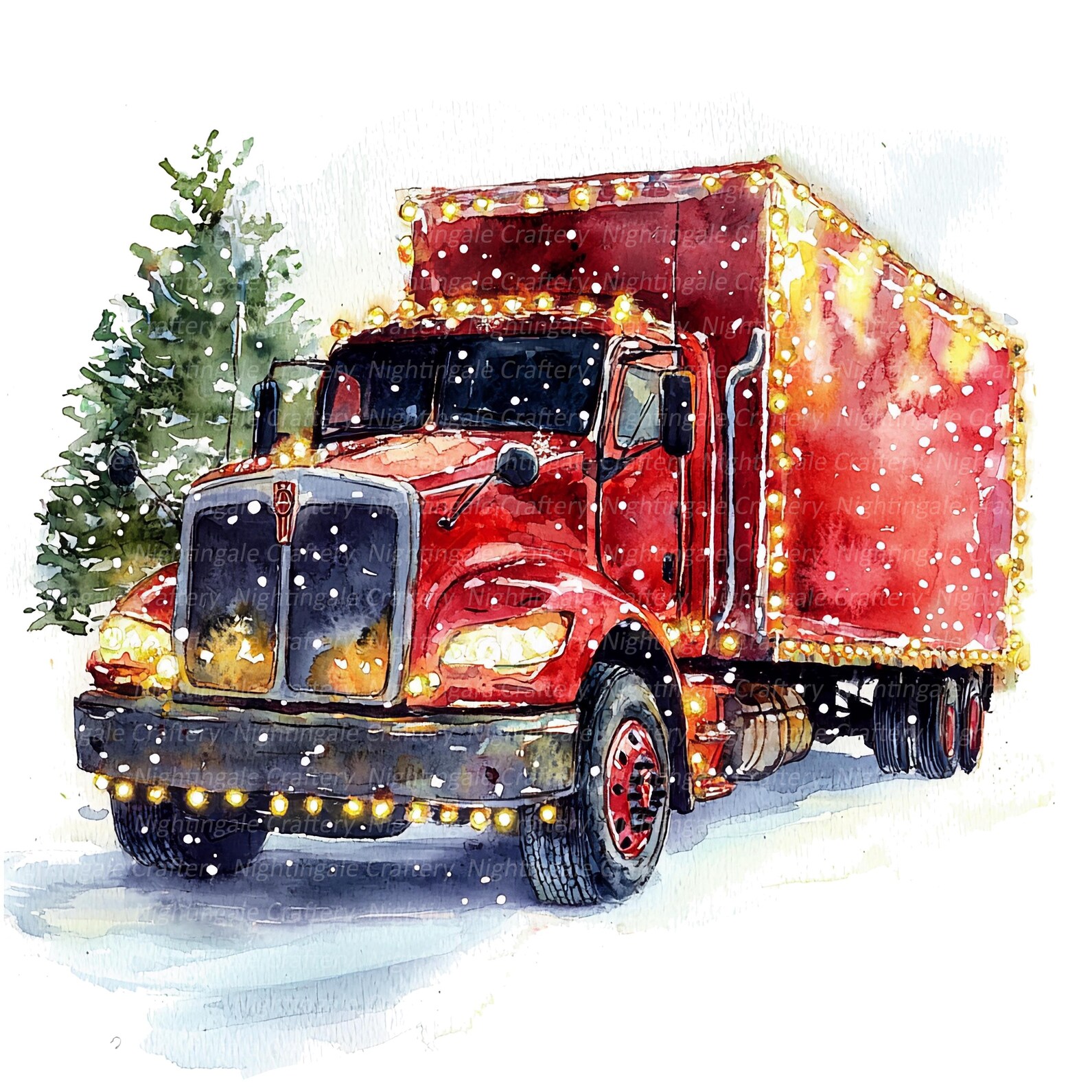 10 Christmas Truck Clipart, Decorated Truck, Printable Watercolor ...
