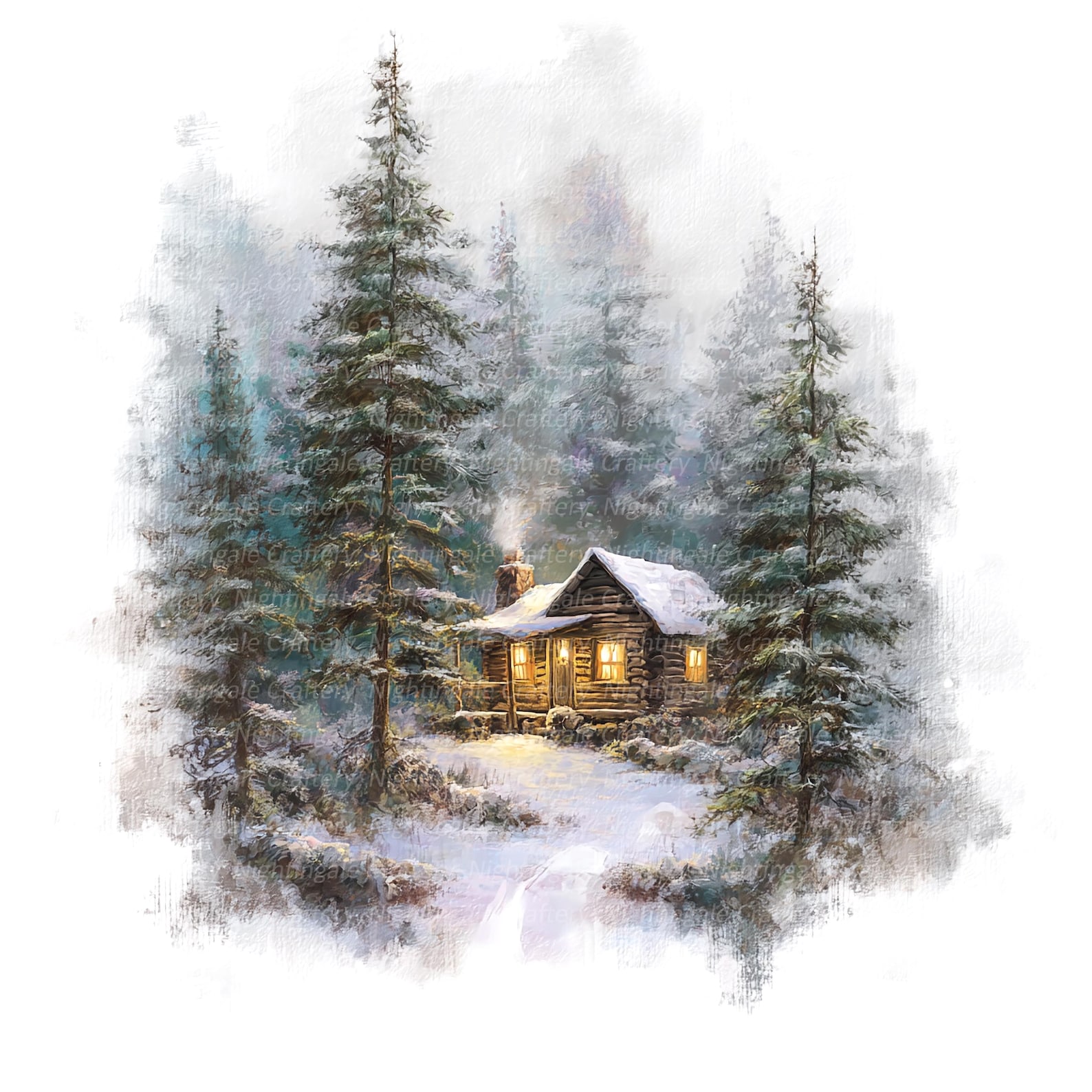 9 Cozy Cabin in Winter Clipart, Snowy Cabin, Printable Watercolor ...