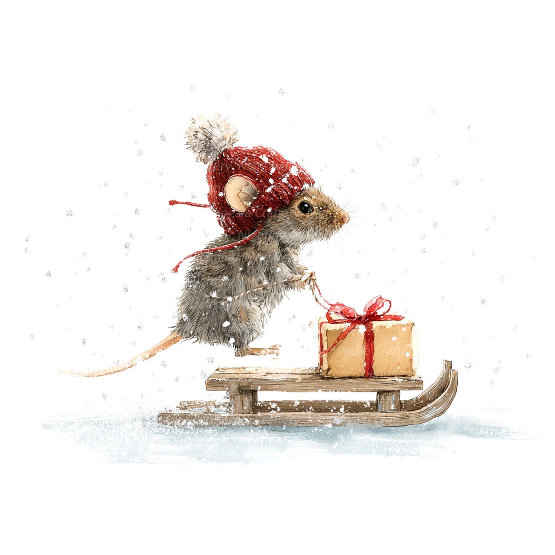7 Christmas Mouse Clipart, Delivering Gift, Printable Watercolor ...
