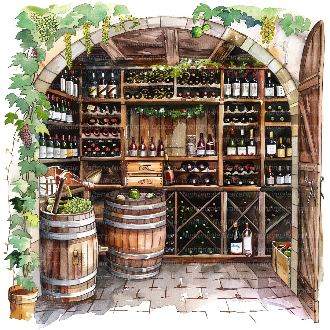 12 Wine Cellar Clipart, Wine Clipart, Printable Watercolor Clipart ...