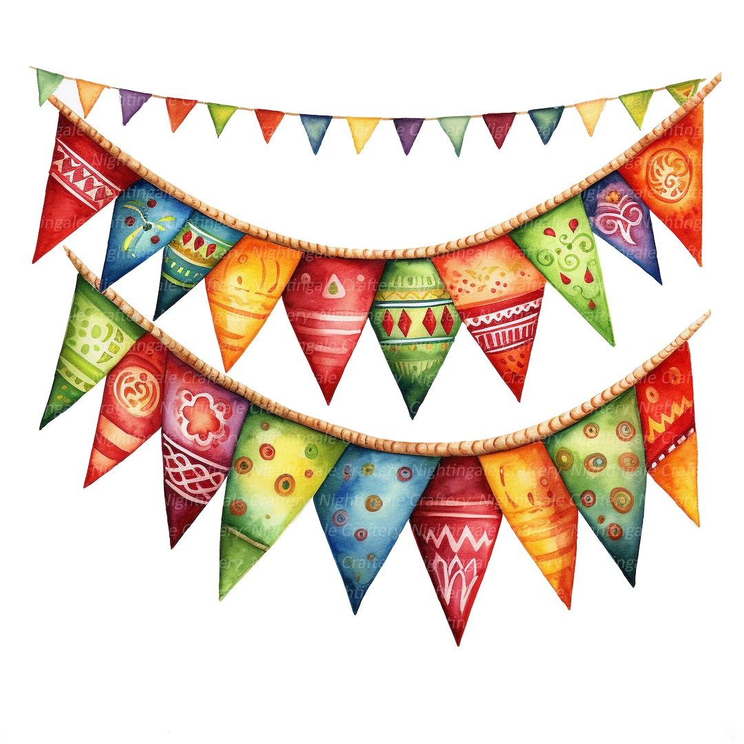 10 Party Bunting Clipart, Fiesta Bunting, Vivid Bunting, Printable ...