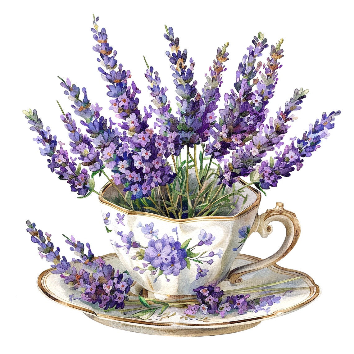 10 Lavender in Tea Cup Clipart, Floral Tea Cup, Printable Watercolor ...