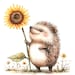 12 Hedgehog Sunflower Clipart, Cartoon Hedgehog, Printable Watercolor ...