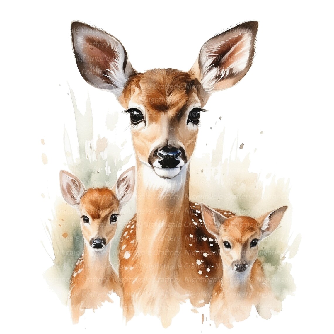 10 Fawn With Baby, Fawn in Forest Clipart, Printable Watercolor Clipart ...