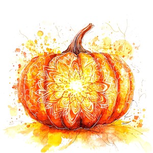 12 Halloween Pumpkin With Ornament Clipart 2, Printable Watercolor ...
