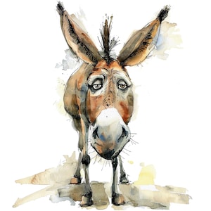 10 Cartoon Donkey Clipart, Grumpy Donkey, Printable Watercolor Clipart ...
