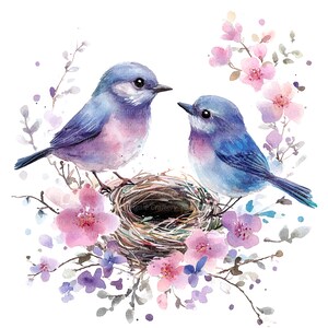 10 Spring Bird Nest Clipart, Floral Nest Clipart, Printable Watercolor ...