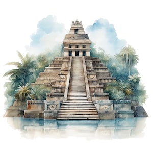 12 Aztec Temple Clipart, Aztec Pyramid, Printable Watercolor Clipart ...