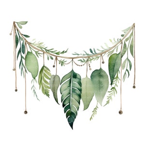 10 Boho Leaves Decor Clipart, Boho Garland, Printable Watercolor ...