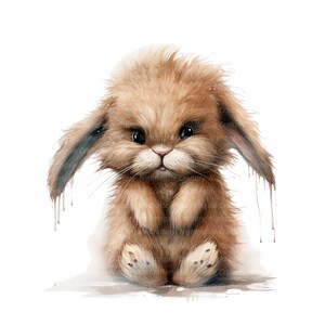 Grumpy Bunny Clipart, Fluffy Rabbit Clipart, Printable Watercolor ...