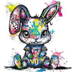 11 Bunny Graffiti Clipart, Punk Bunny Clipart, Printable Watercolor ...