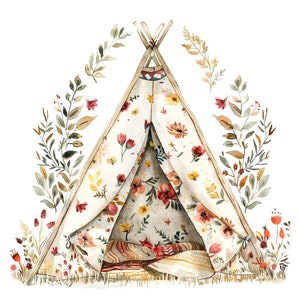 12 Floral Tent Clipart, Boho Tent Clipart, Printable Watercolor Clipart ...