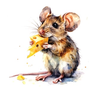 10 Mouse With Cheese Clipart, Printable Watercolor Clipart, High ...