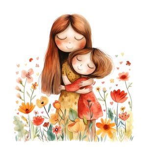 10 Mother and Daughter Clipart, Mother's Day Card, Printable Watercolor ...