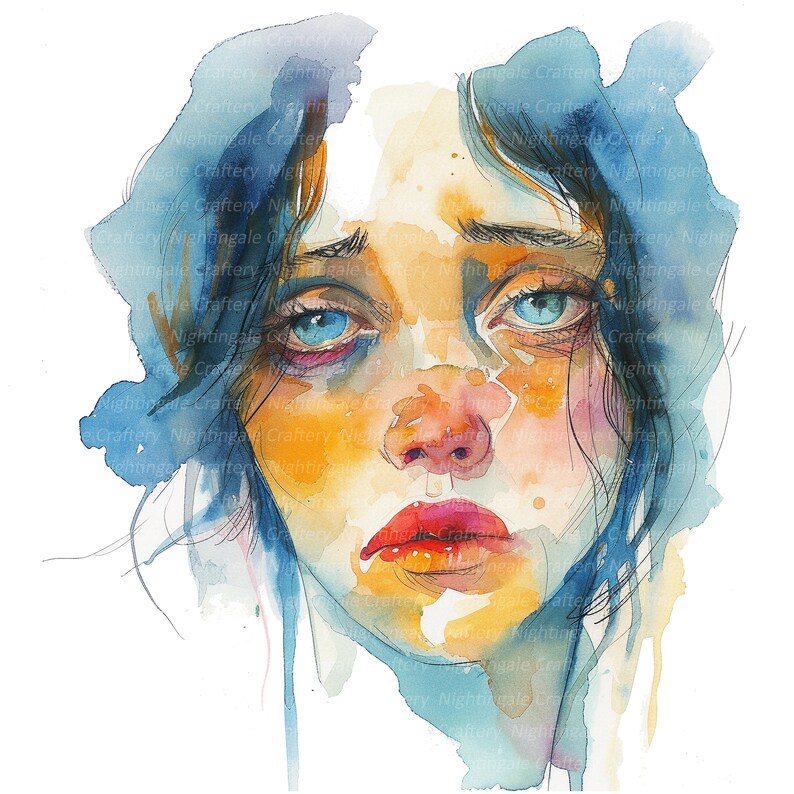 16 Woman Face Clipart, Woman Emotions Clipart, Printable Watercolor ...