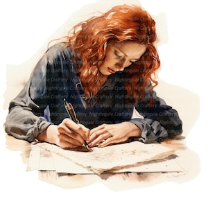 14 Woman Writing Clipart, Writer Clipart, Printable Watercolor Clipart ...